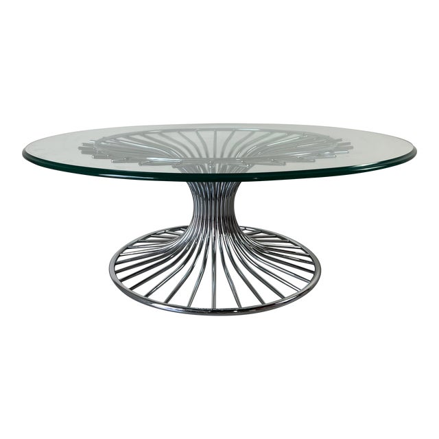 Mid-Century Italian Design Sculptural Chrome Base Coffee Table W/ Glass Top | Chairish