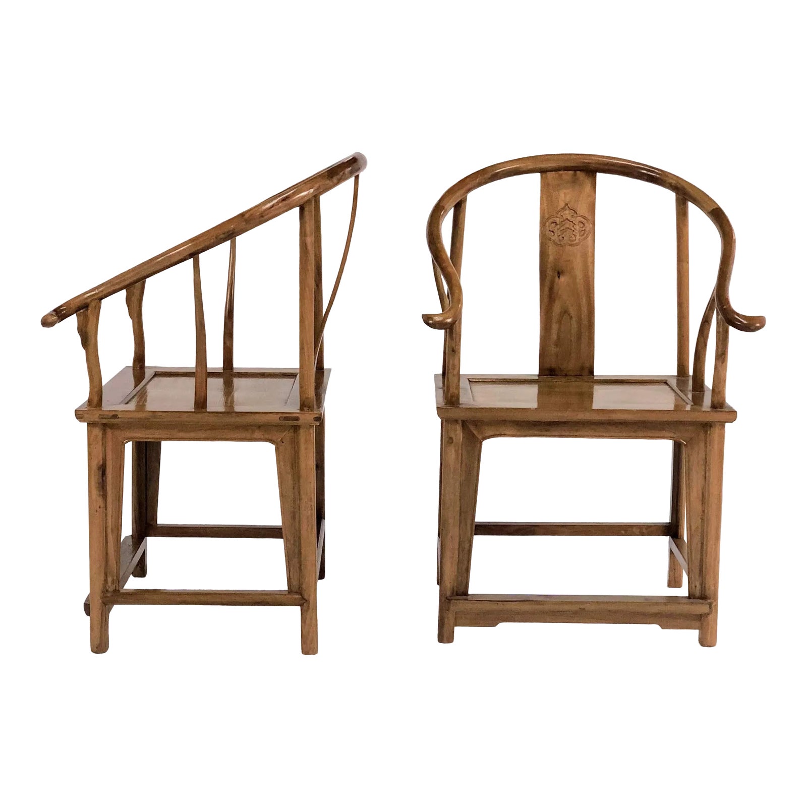 Mid-Century Modern Elm & Mahogany Yoke Back Chairs - a Pair | Chairish