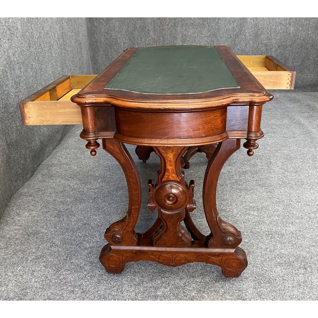 19th Century Burled Walnut Library Table | Chairish