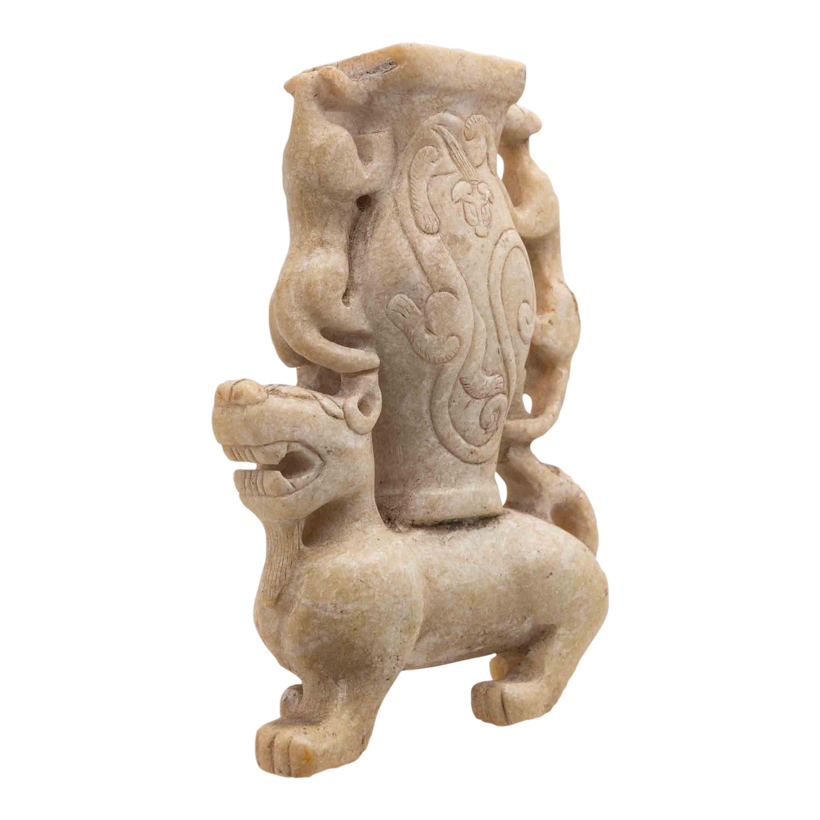 Antique Chinese Carved Calcified Jade Mythical Beast Censer | Chairish