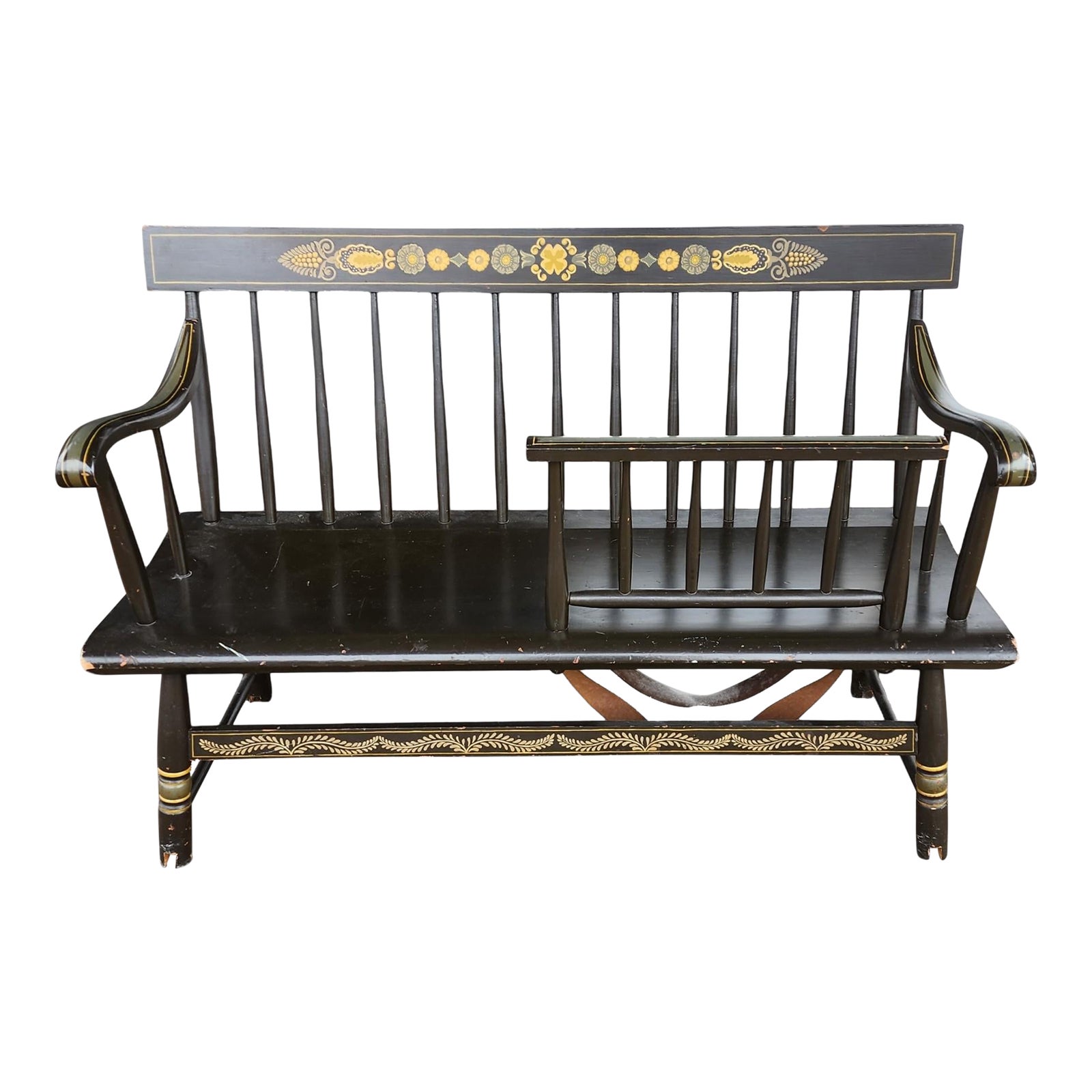 Vintage Hitchcock Style Black Stenciled Nanny (Mammy) Bench "Rocker" C ...