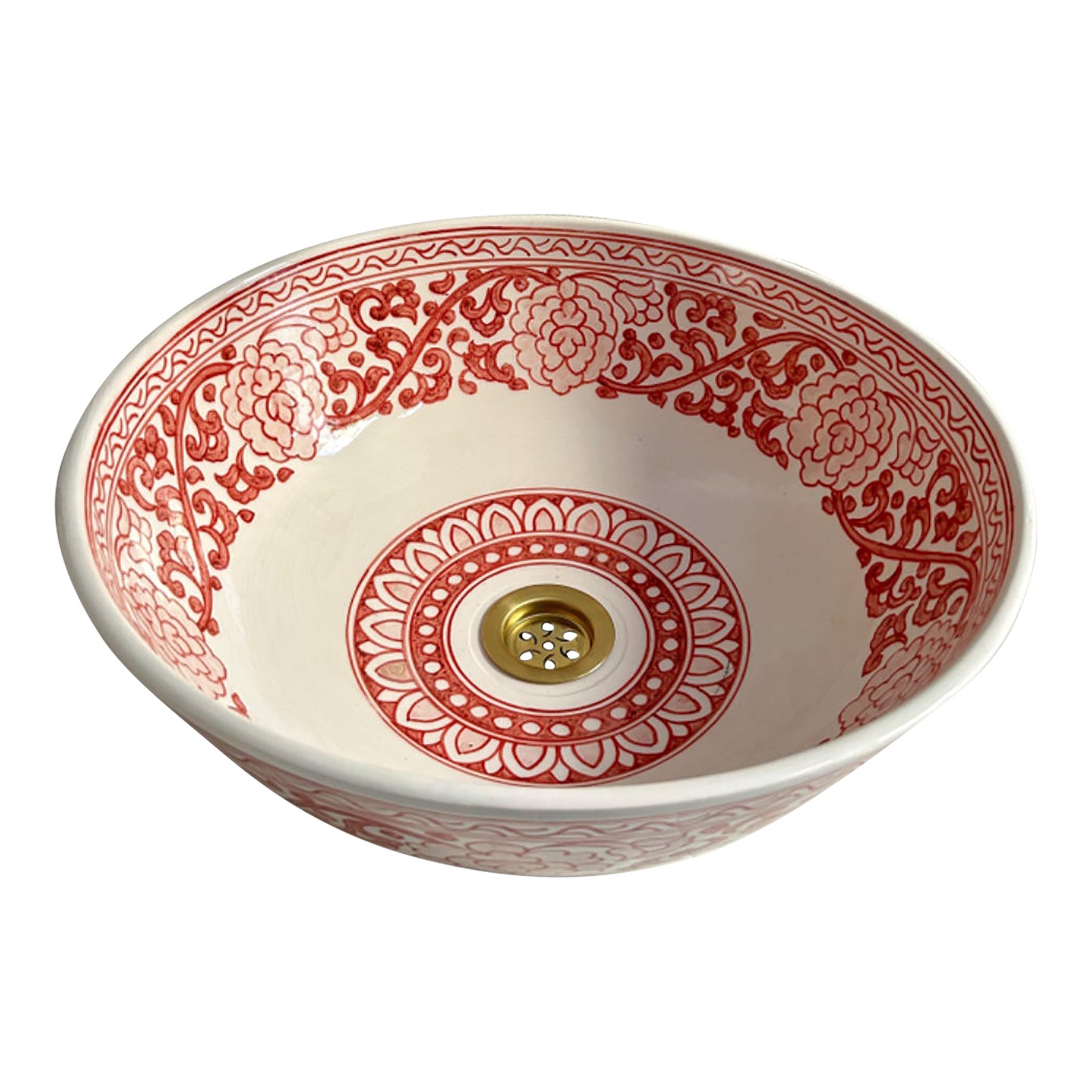 Pink Flower Handcrafted Vessel Basin Ceramic Modern Style, Moroccan ...