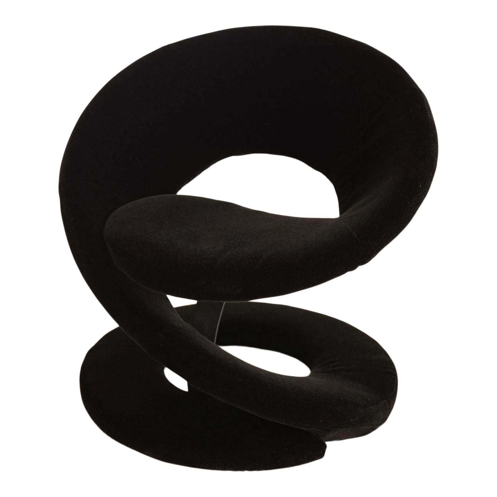 Sculptural Spiral Ribbon Chair in Black Mohair Attributed to Jaymar ...