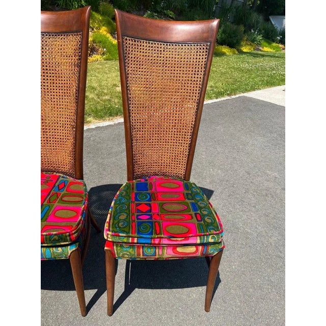 Pair of Caned Chairs With Jack Lenor Larson Velvet Upholstery | Chairish