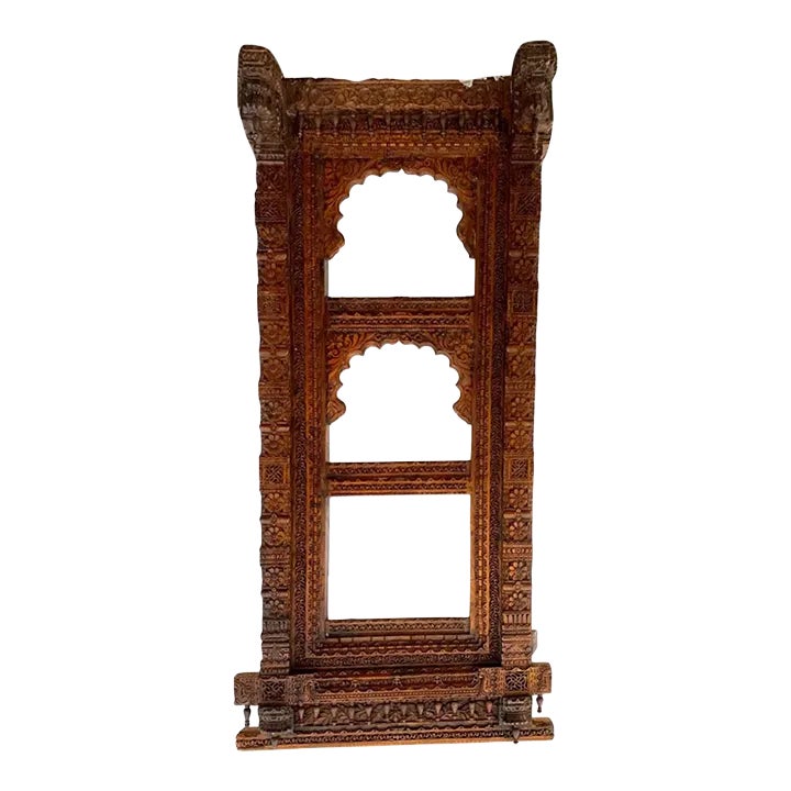 Large Indian Carved Teak Haveli Window Frame | Chairish