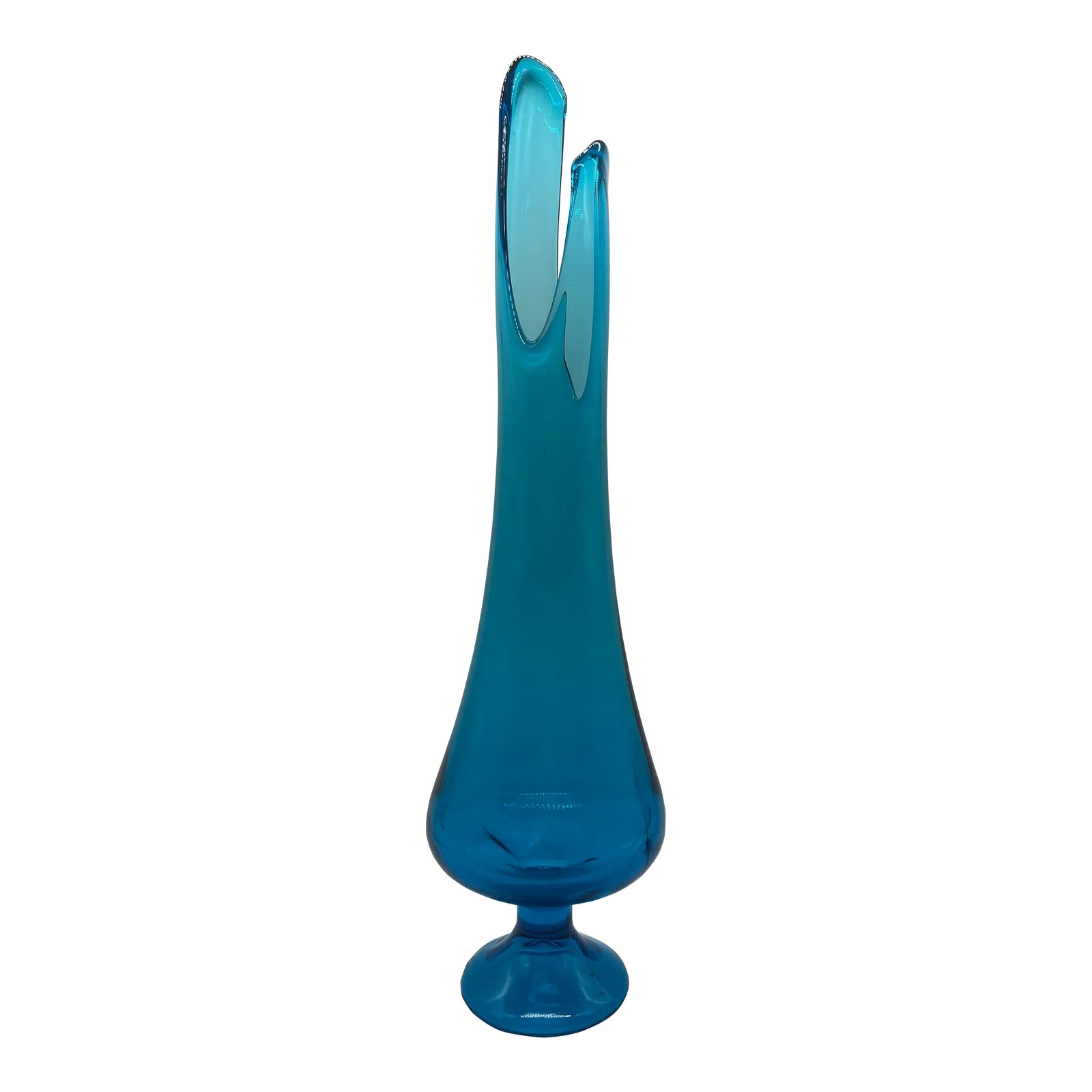 Vintage l.e. Smith Blue Glass Swung Vase 17.75" | Chairish