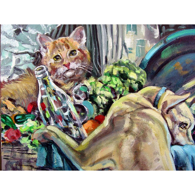 Vintage Simon Michael Dogs and Cat Painting | Chairish