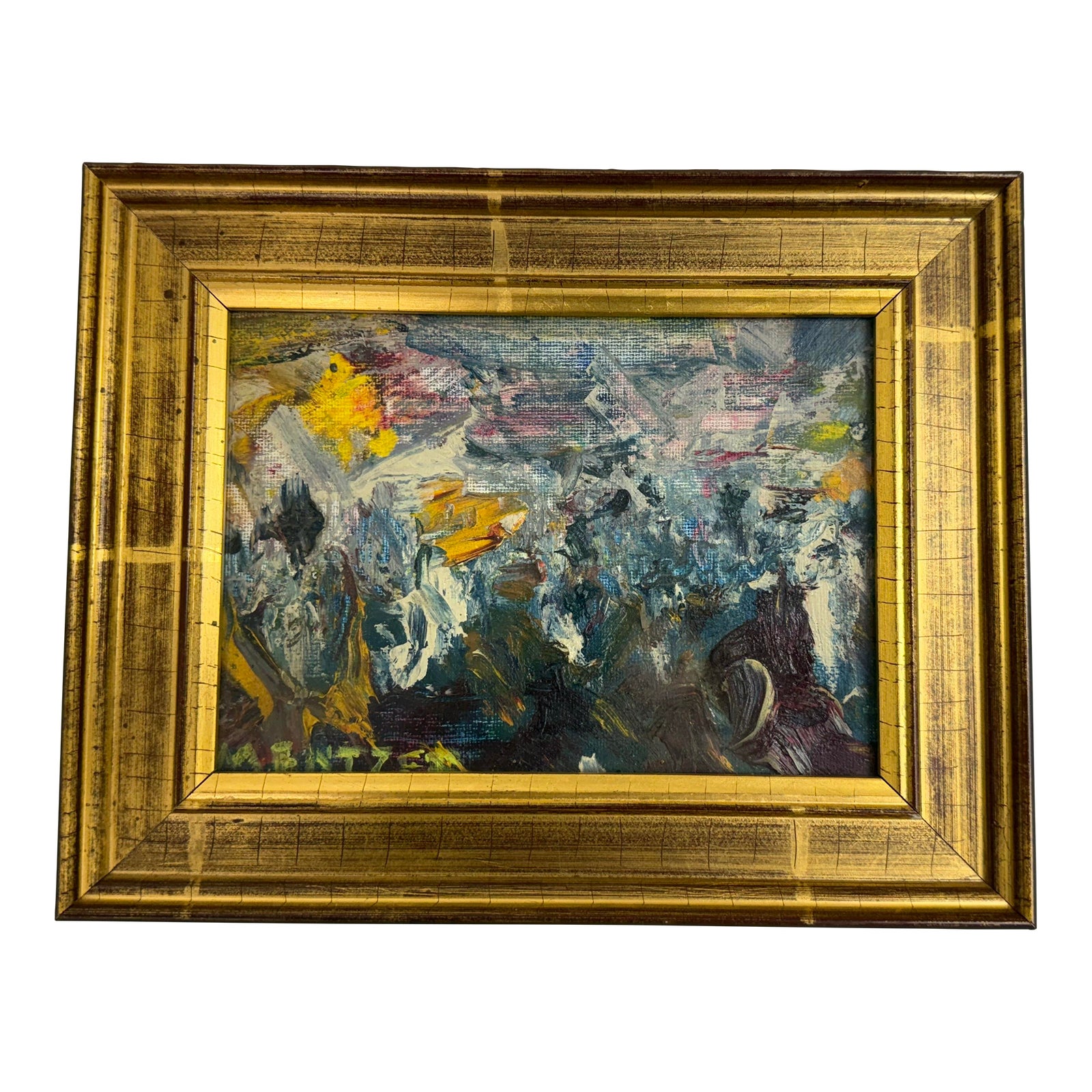 Abstract Artwork in Thick Custom Gold Frame | Chairish