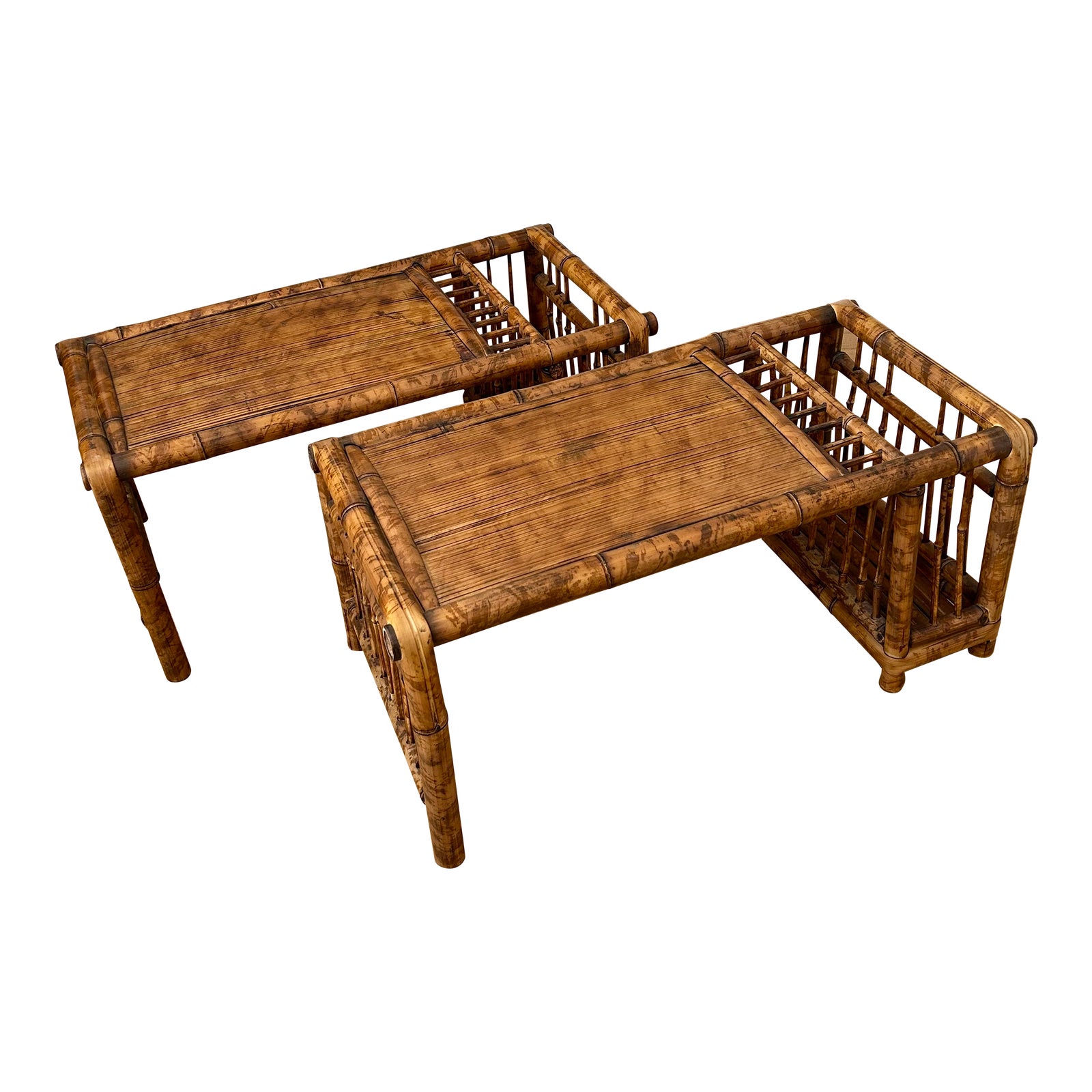 Pair of Vintage Tortoise Shell Bamboo Breakfast Bed Trays | Chairish