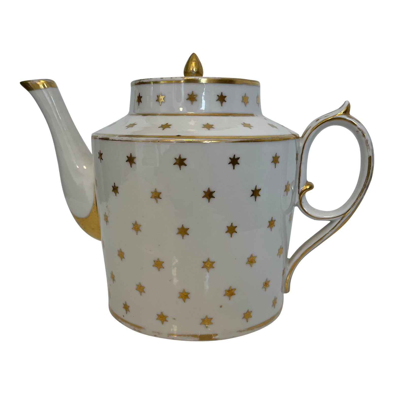 Early 19th Century Antique Porcelain Tea Pot With Gold Stars | Chairish