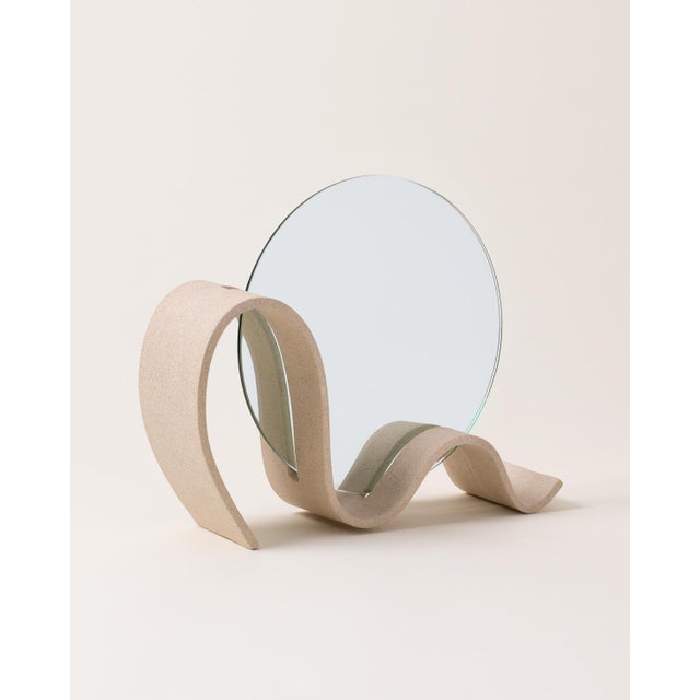 Wavee Stoneware Table Mirror, Sand | Chairish