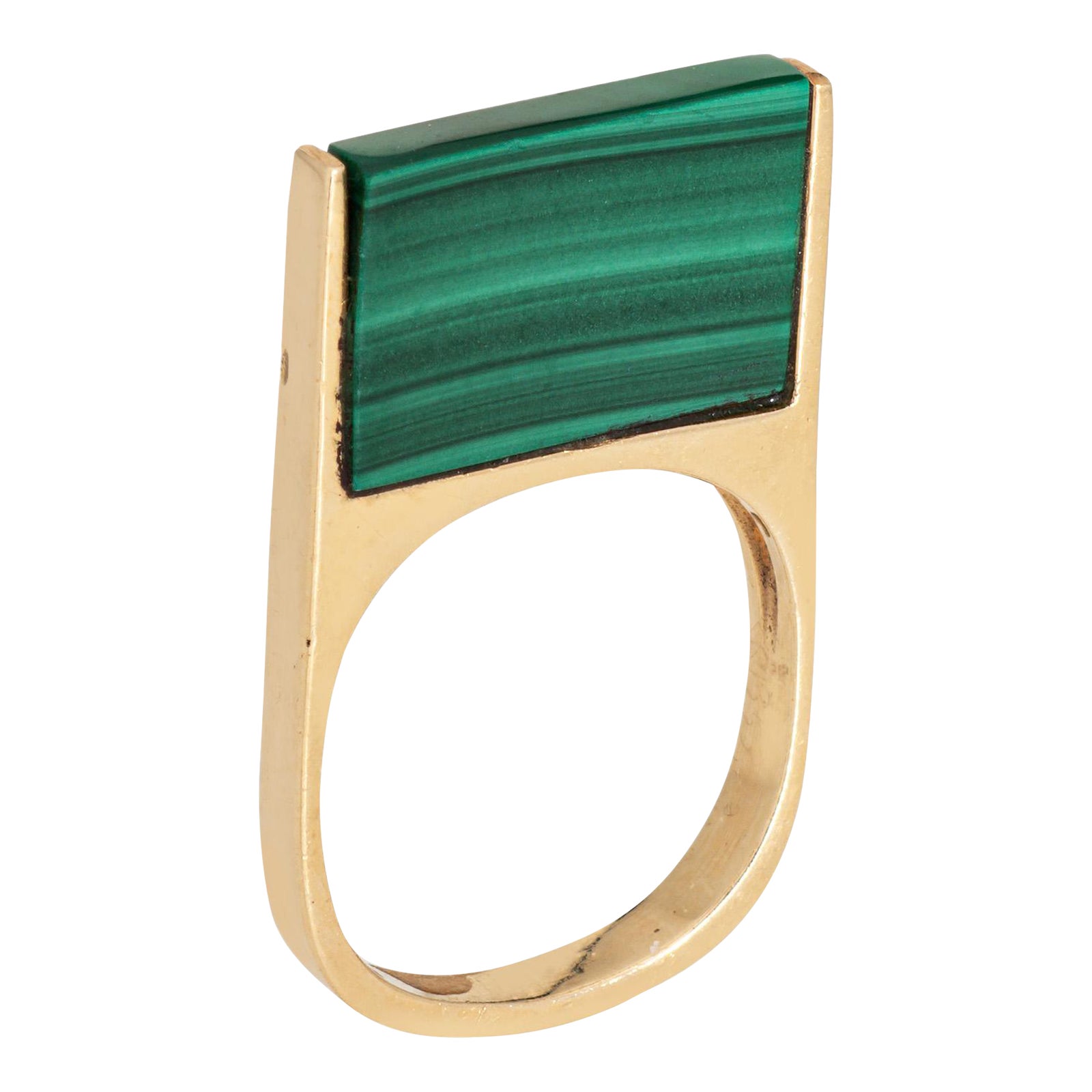 1970s Vintage Malachite Square 14k Yellow Gold Stacking Band Ring Size 5 | Chairish