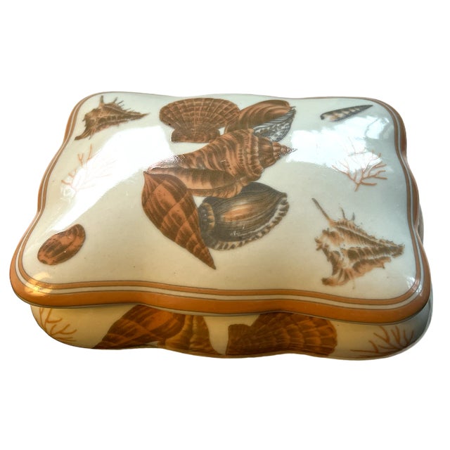 1990s Vintage Amita Coral and Seashell Porcelain Tissue Toothbrush Box ...