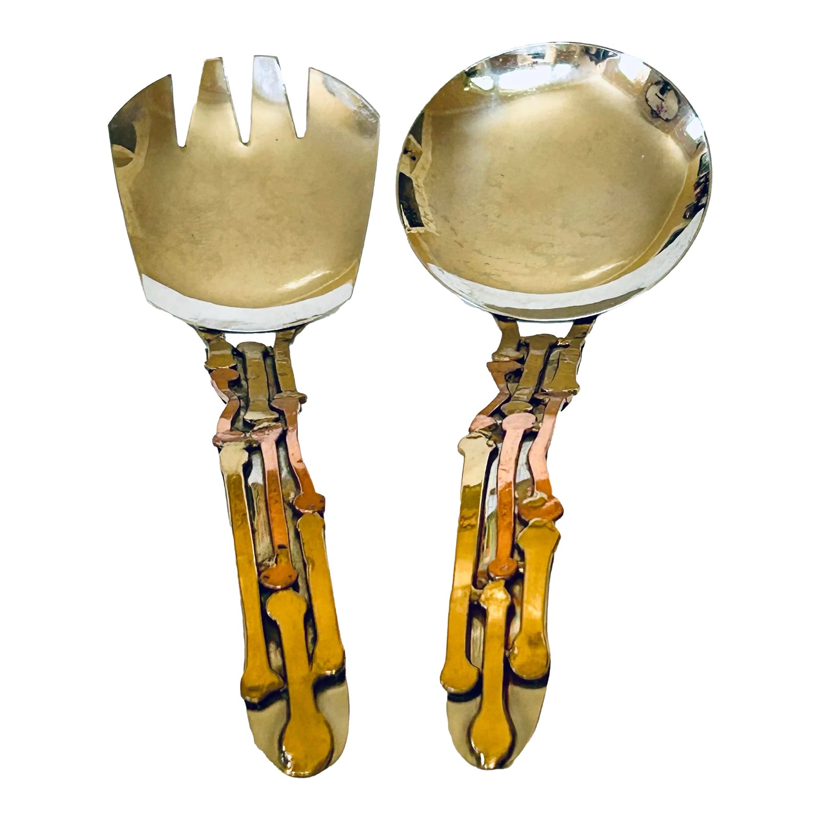 Brutalist Multi Metal Salad Servers | Chairish