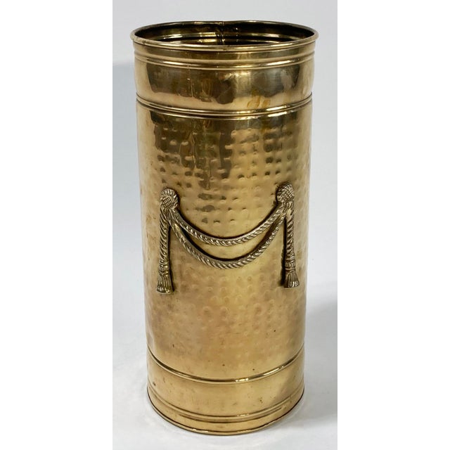 Vintage Hammered Brass Tassel Motif Umbrella Stand | Chairish
