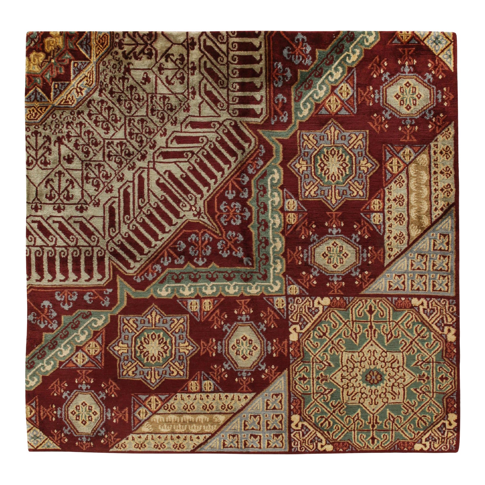 Rug & Kilim’s Mogul Style Rug in Red and Green Geometric Patterns ...