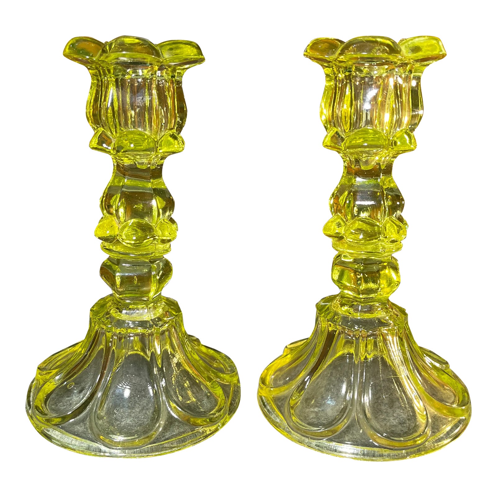 Pair of Mid 19th Century Pressed Canary Yellow Vaseline/Uranium Glass ...