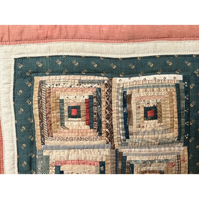 Late 19th Century Primitive Log Cabin Quilt Mounted Wall Hanging Arts ...
