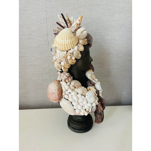 Coastal Boho 20”” Shell Encrusted Victorian Bust Sculpture | Chairish