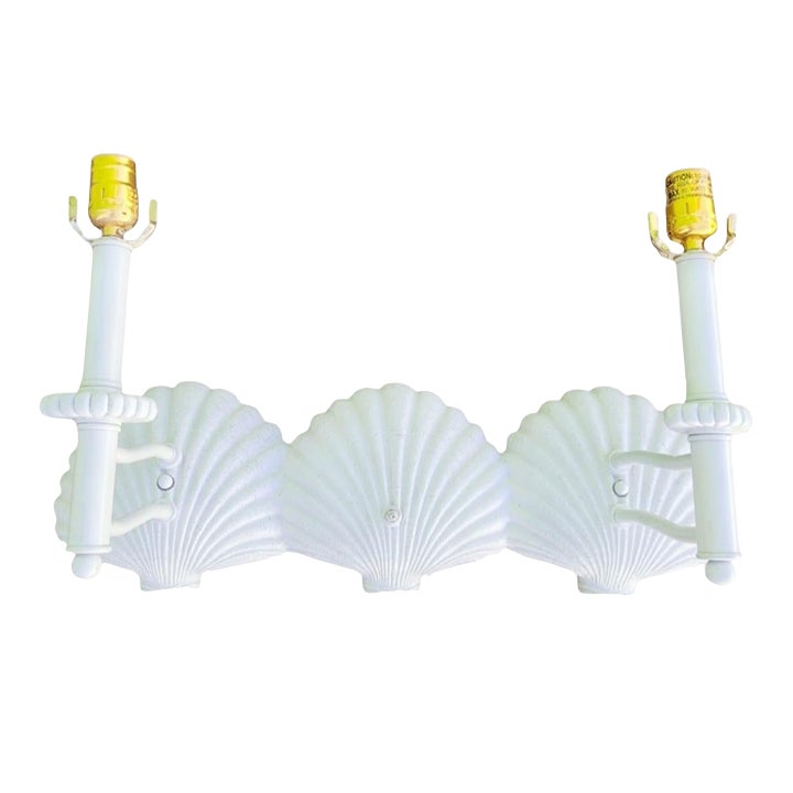 Rare Vintage 2 Light Coastal Clam Shell Form Wall Sconce Lamps (2 ...