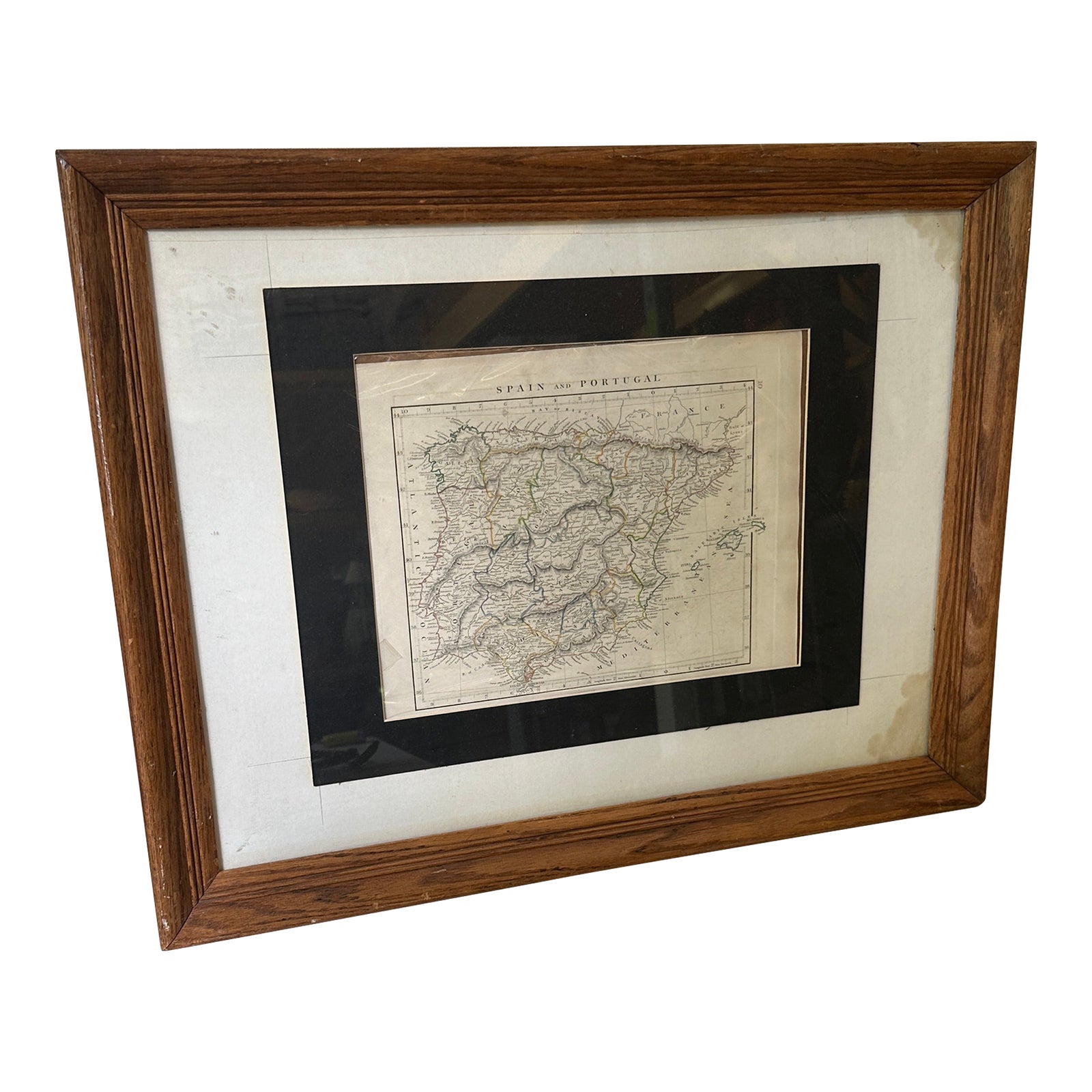 1970s Framed Map of Spain and Portugal | Chairish