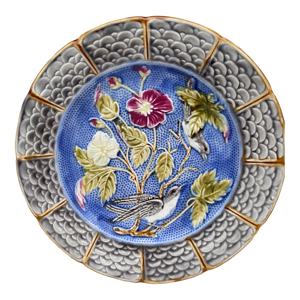 French Majolica Bird Plate Nimy Les Mons, Circa 1890 | Chairish