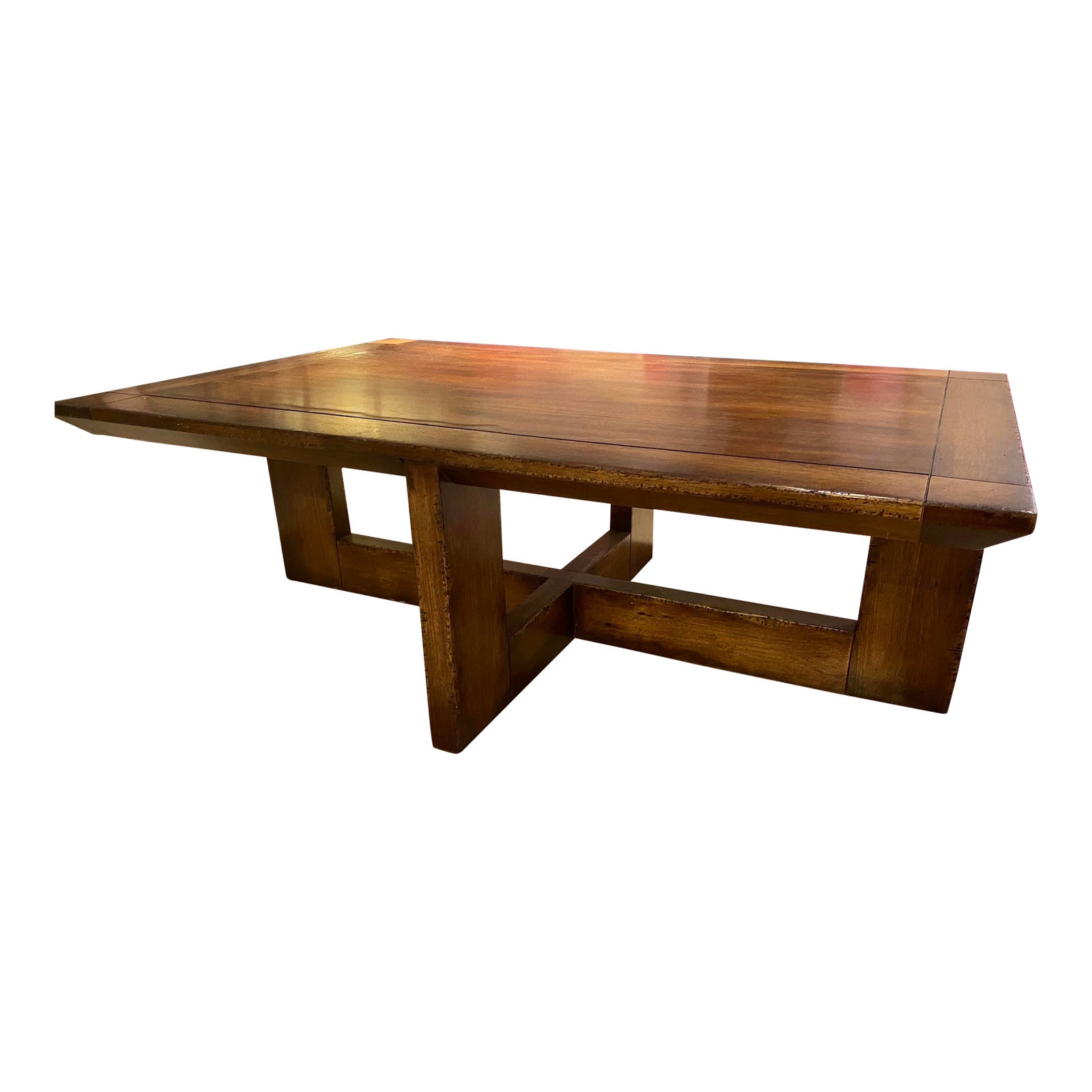 Custom Wood Coffee Table With Beautiful Interlocking Base | Chairish
