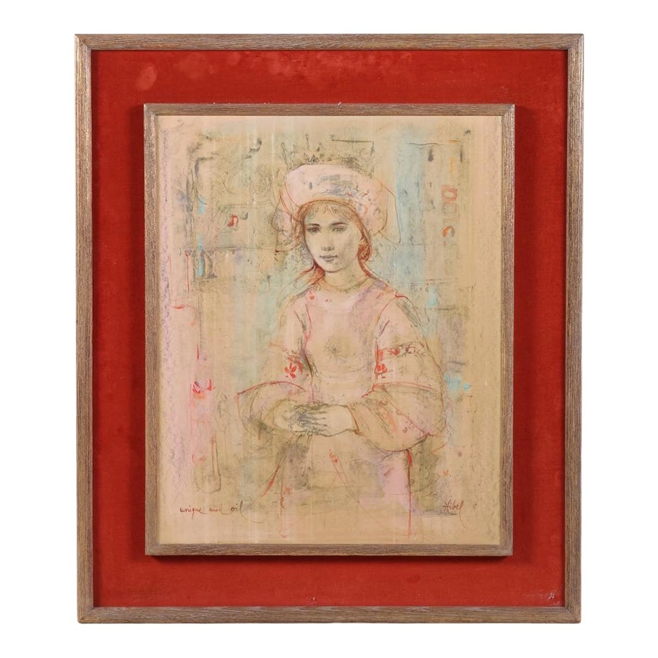 1970s Mid-Century Framed Oil Painting by Edna Hibel | Chairish