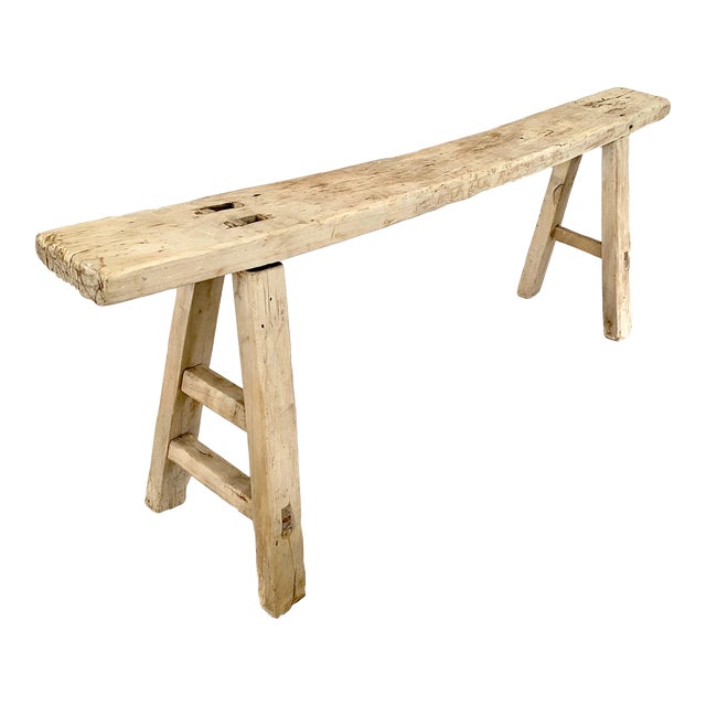 Rustic Elm Wood Long Bench | Chairish