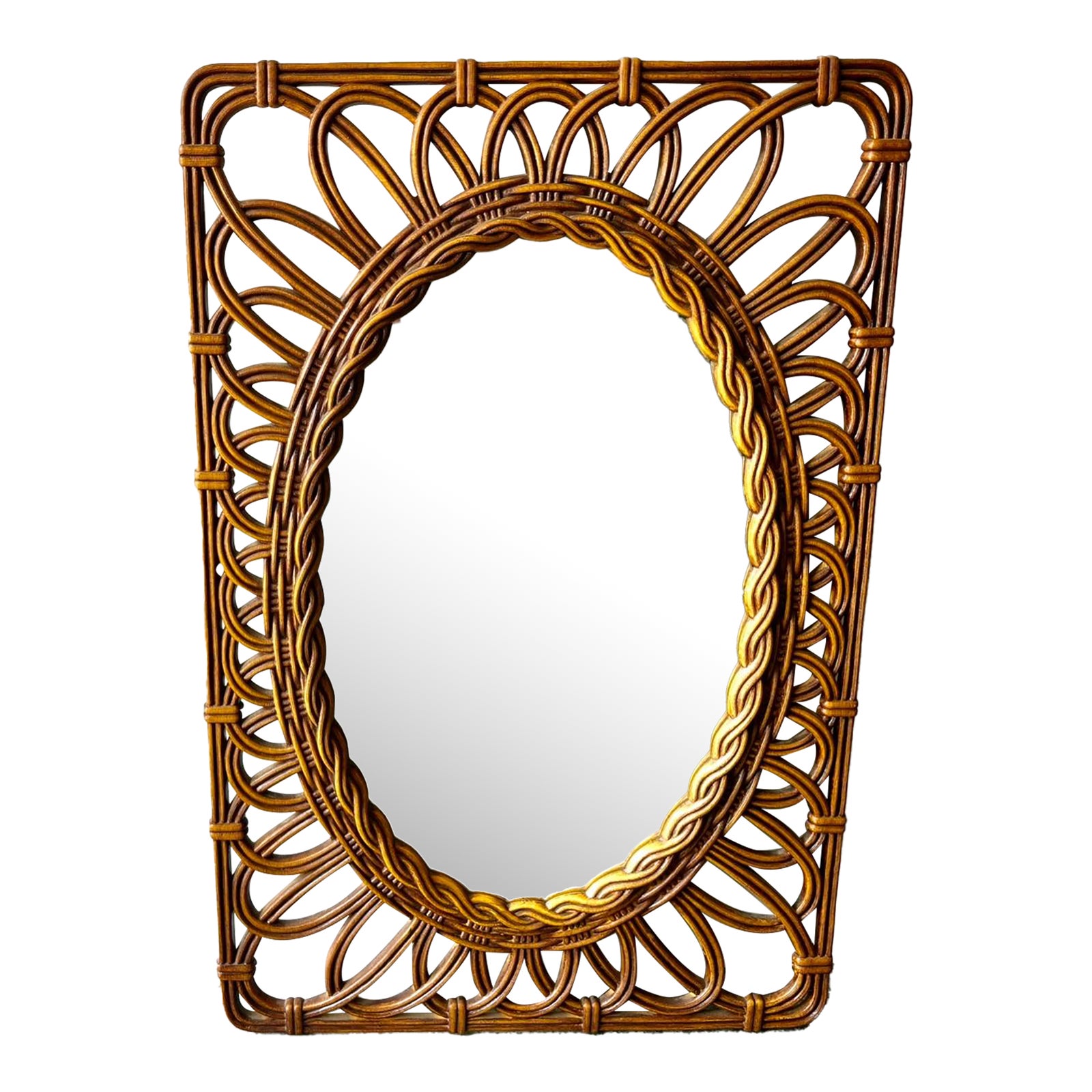 Vintage Boho Coastal Faux Rattan Bamboo Rectangle Mirror in Franco ...