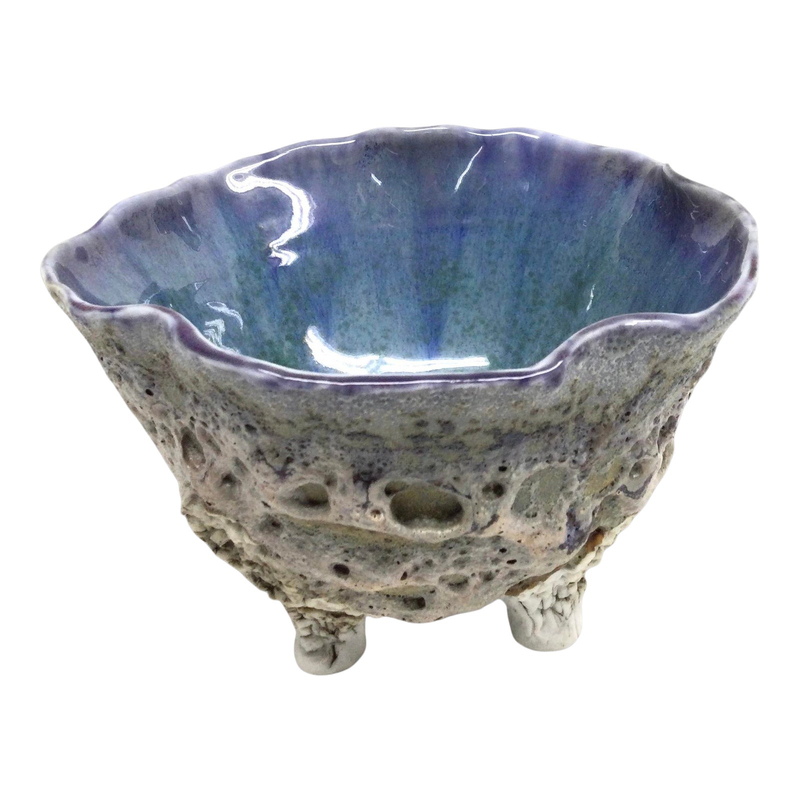 Handcrafted Wood Fired Barnacle Ceramic Planter Bowl | Chairish