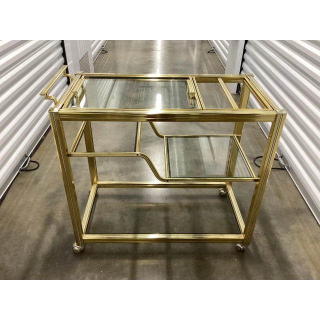 French 1980’s Brass & Glass Bar Cart | Chairish