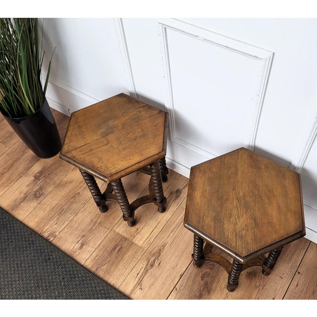 Italian Hexagonal Walnut Stools with Bobbin Turned Legs, 1890s, Set of ...