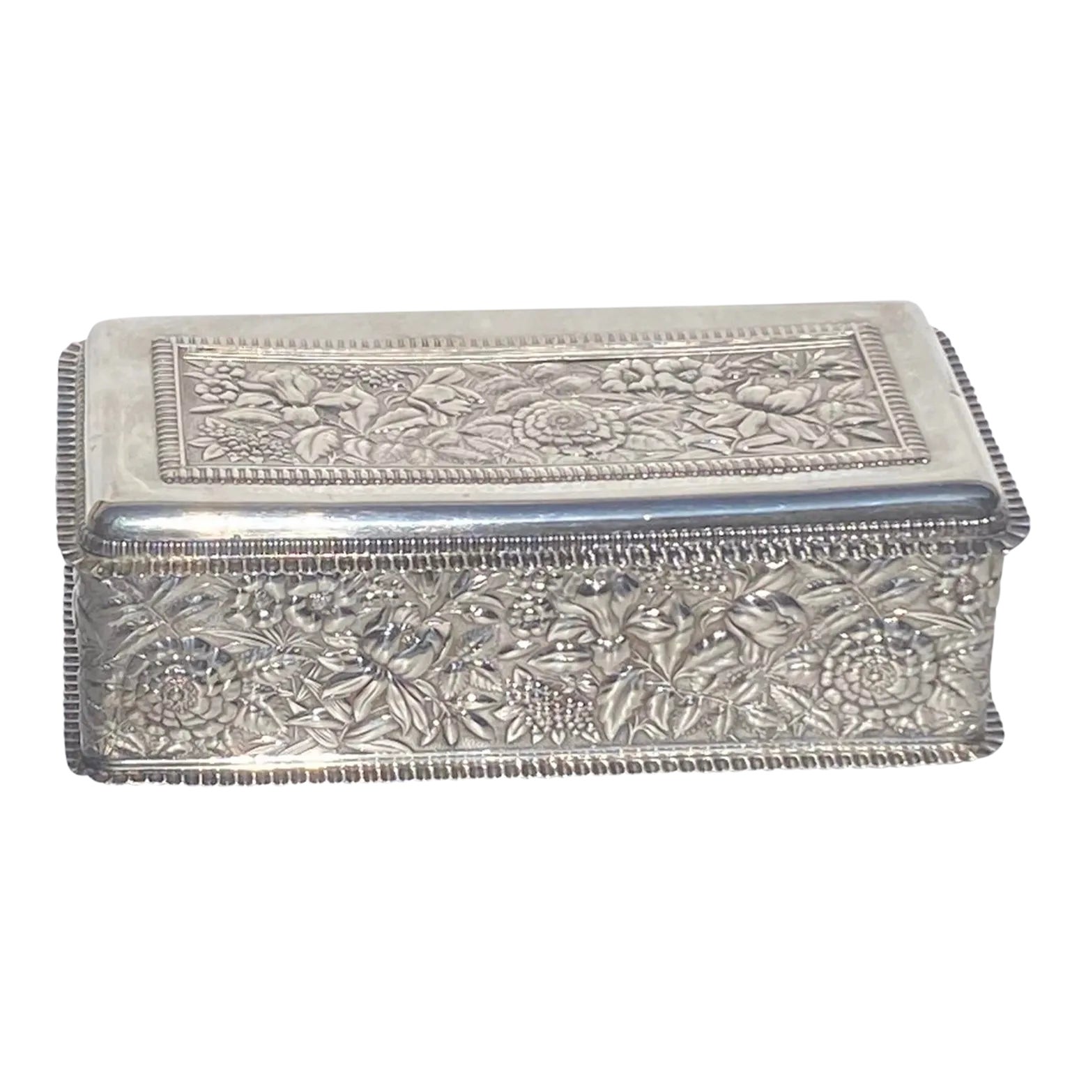 Early 20th Century Silver Plated Embossed Floral Jewelry Box, Simpson ...