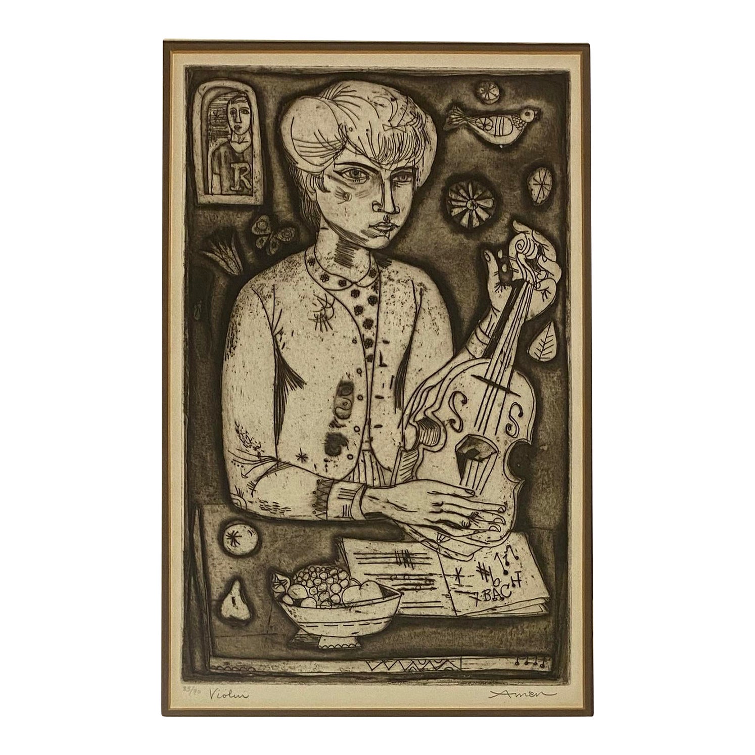 Color Lithograph by Irving Amen, Titled "Violin" | Chairish