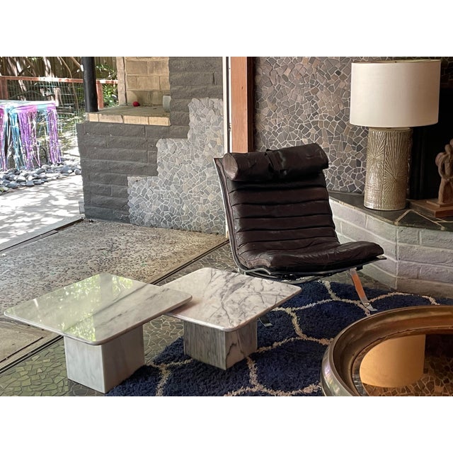 1960s Pair of Square Carrara Marble Side Tables | Chairish