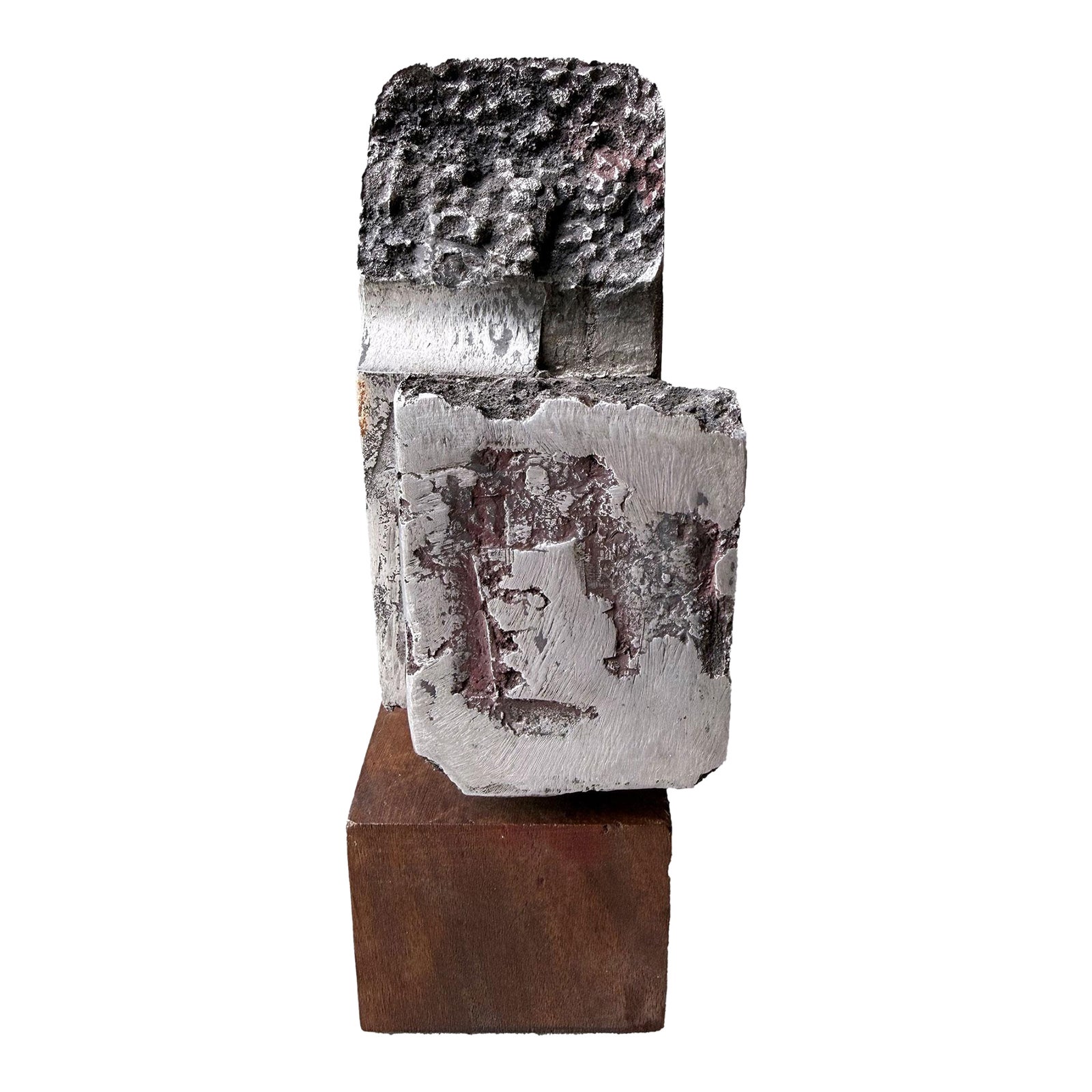 "Truncated Column” Contemporary Abstract Sculpture, Silver Gray Cast ...