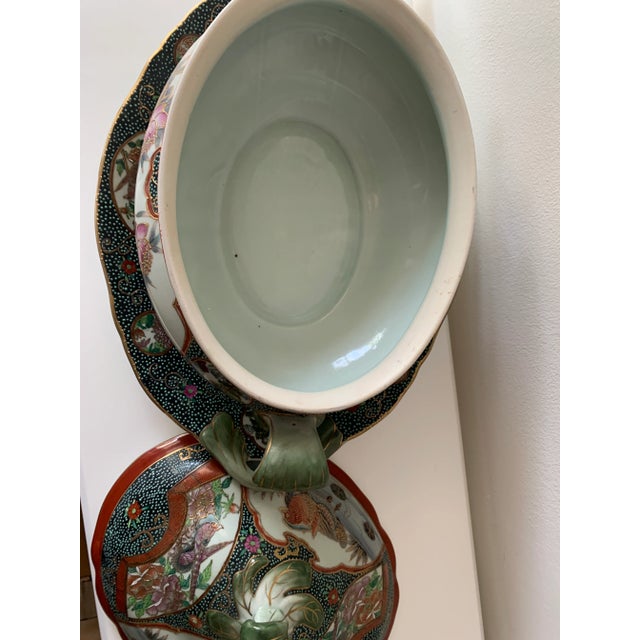 Vintage Satsuma Hand-Painted Tureen and Serving Plate Set- 2 Pieces ...