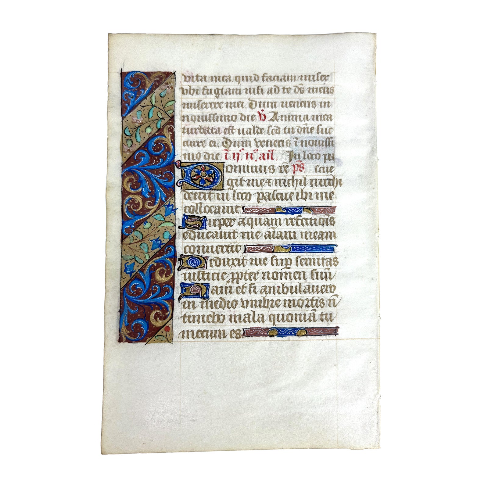 15th Century Flemish Illuminated Manuscript Leaf, Floral Decoration ...