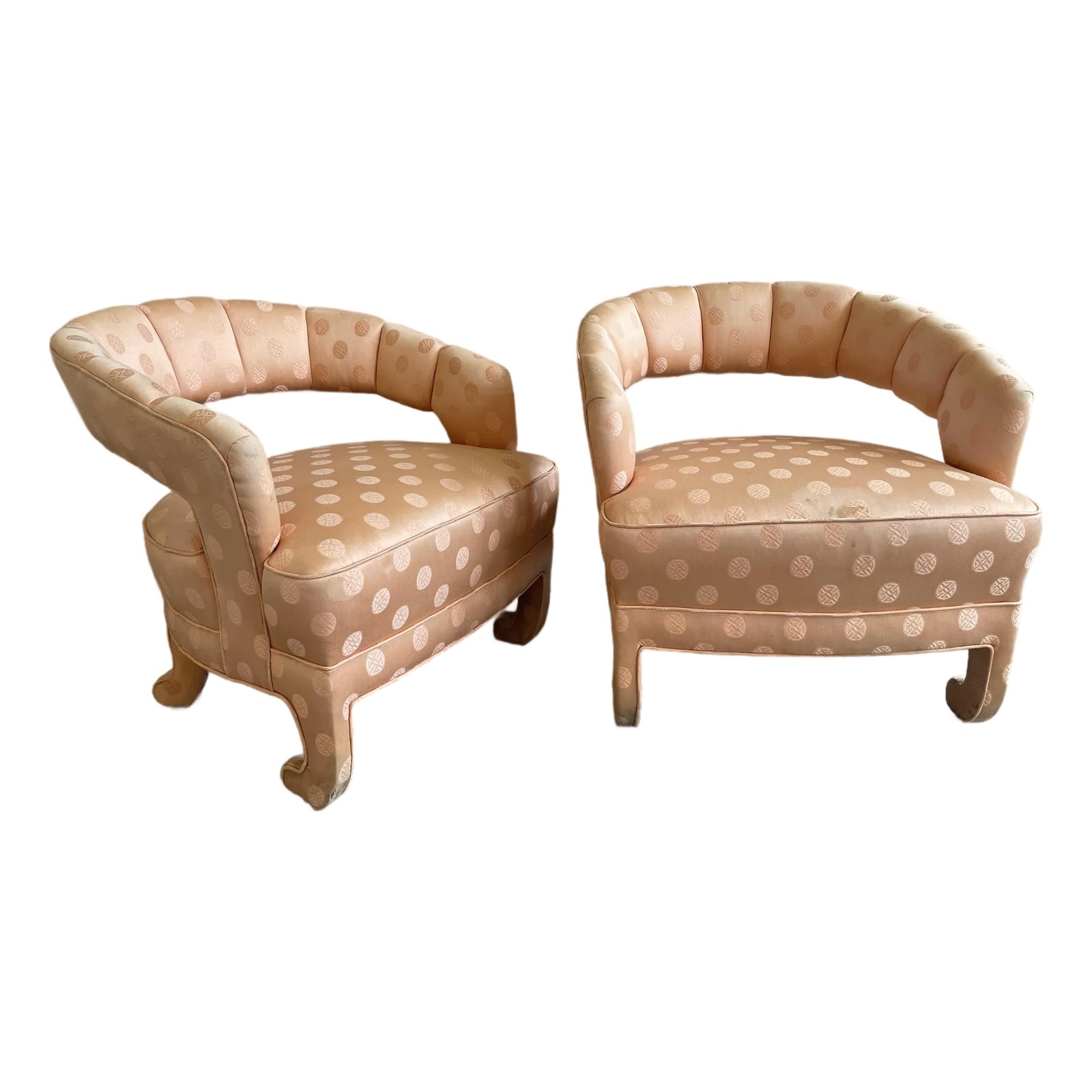 1950s Vintage Peach Silk Chairs - A Pair | Chairish