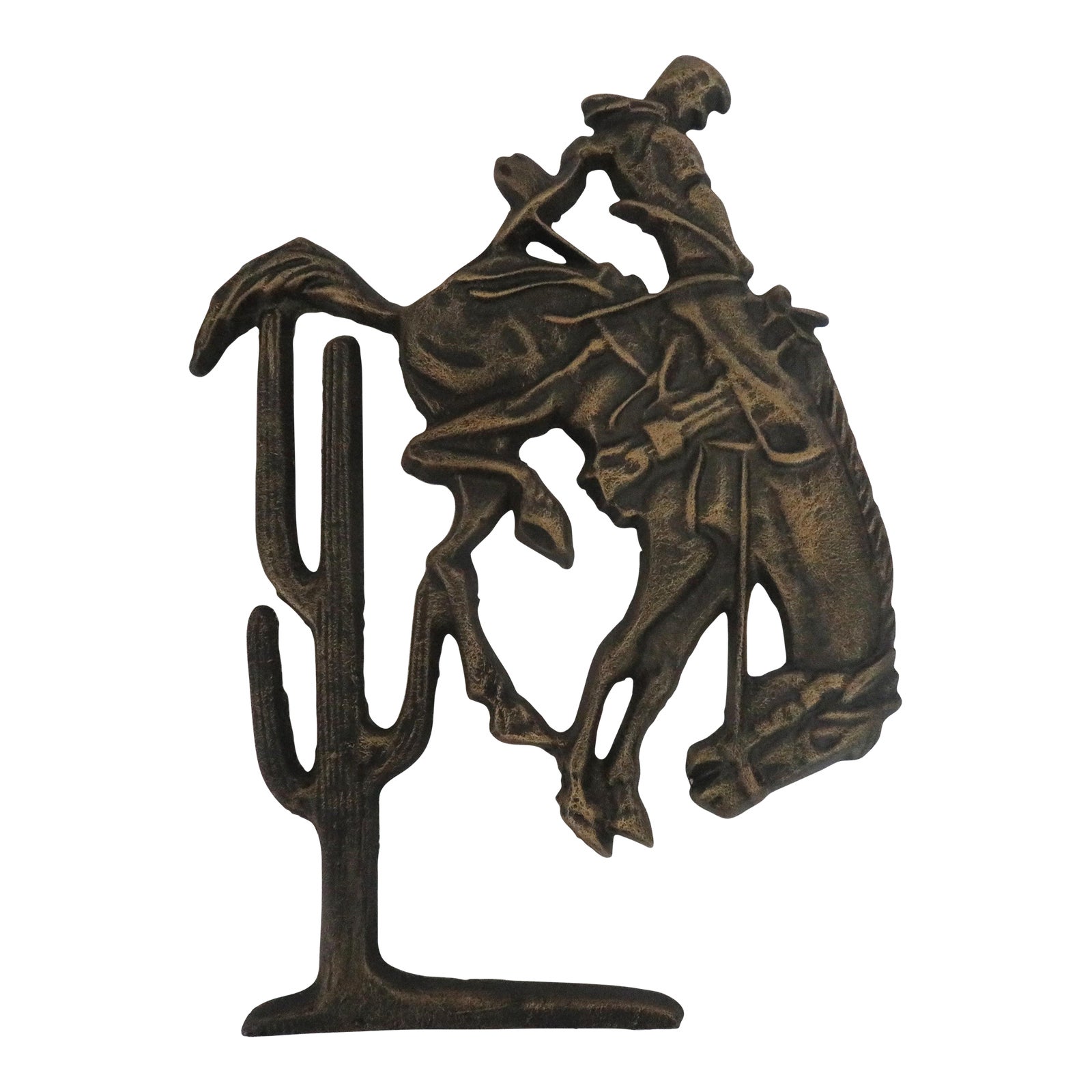 Early 21st Century Iron Cast Bronco Horse and Rider Figural Western ...