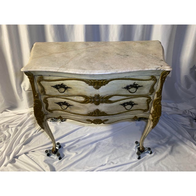 French Style Marble Top Painted Bombe Commode | Chairish