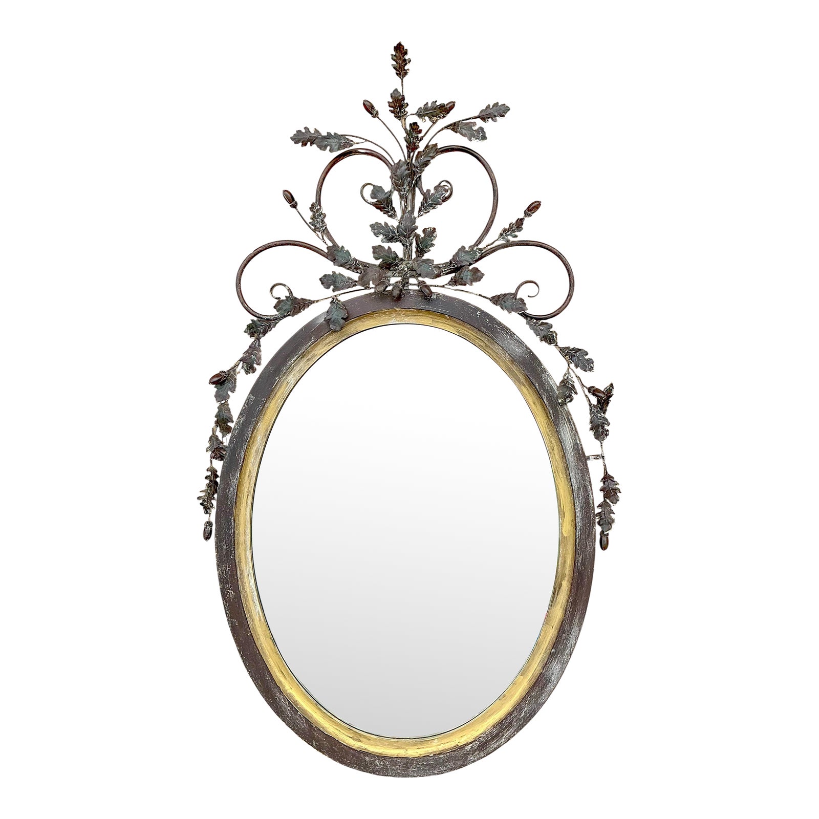 LaBarge Italian Giltwood & Painted Tole Mirror With Acorn & Leaf Metal ...