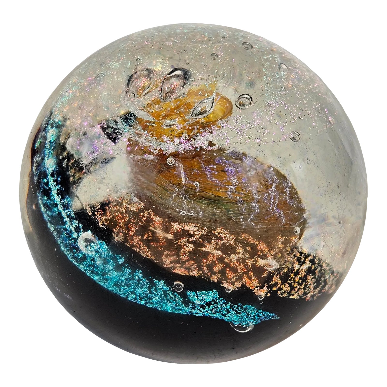 Janet Wolery Dichroic Iridescent Glass Paperweight | Chairish