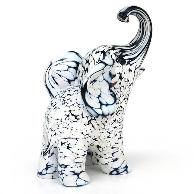 Archimede Seguso Murano Vintage Black White Italian Art Glass Elephant