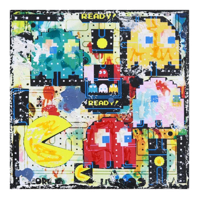 Pac-Man Ready - Retro Pop Art Collage on Canvas Original Artwork by Marion Duschletta | Chairish