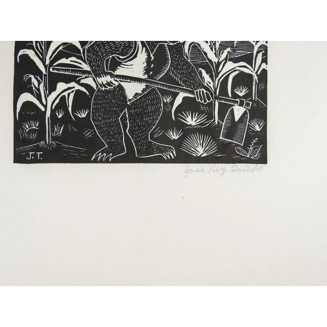 Vintage Mid 20th Century Jose Rey Toledo Bear Gardening Woodcut | Chairish