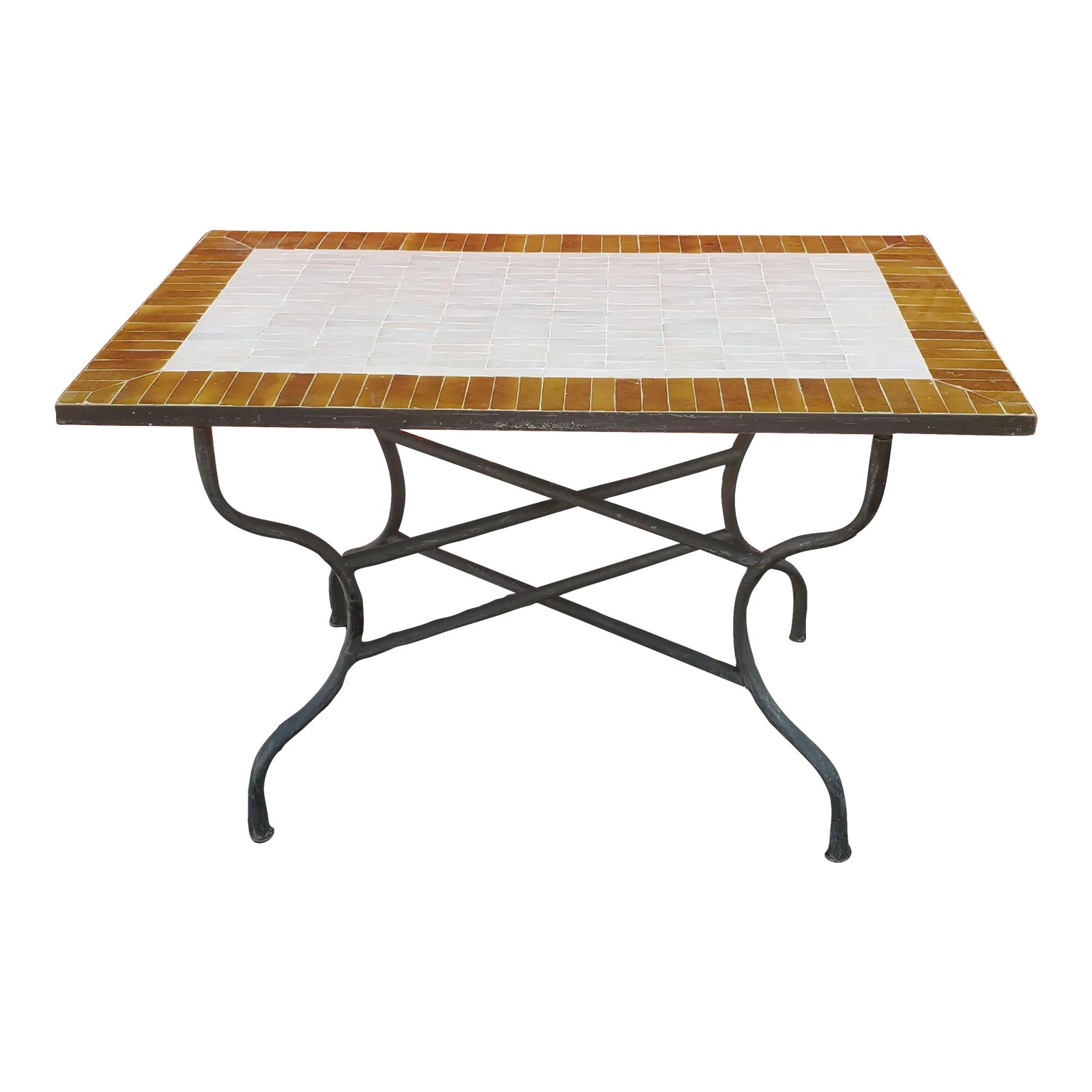 48" Rectangular Moroccan Mosaic Table, Honey Mustard and White | Chairish