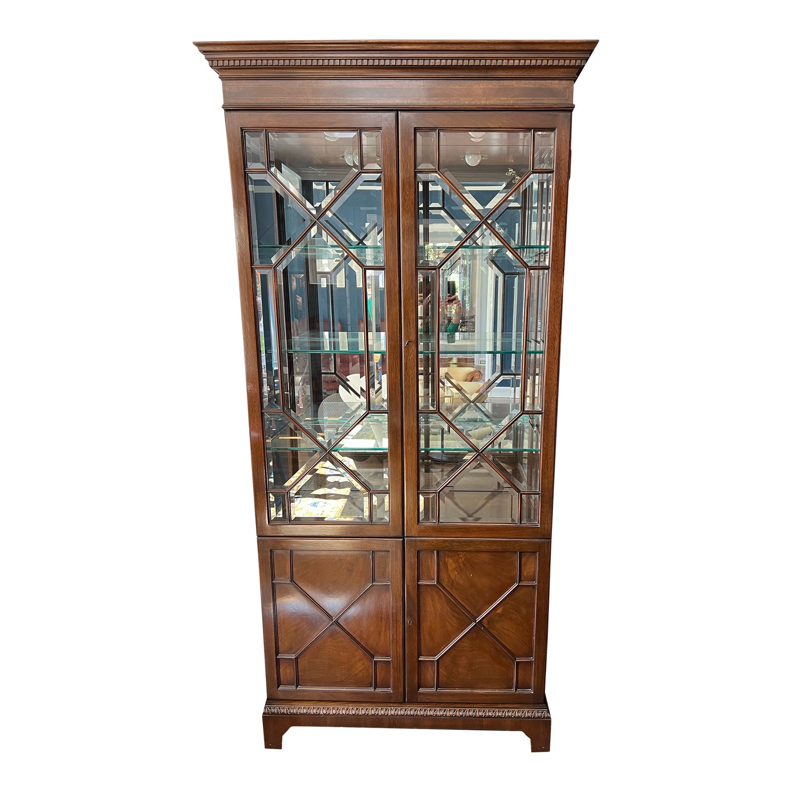 Art Deco Style Mahogany Mirrored Breakfront China Cabinet | Chairish