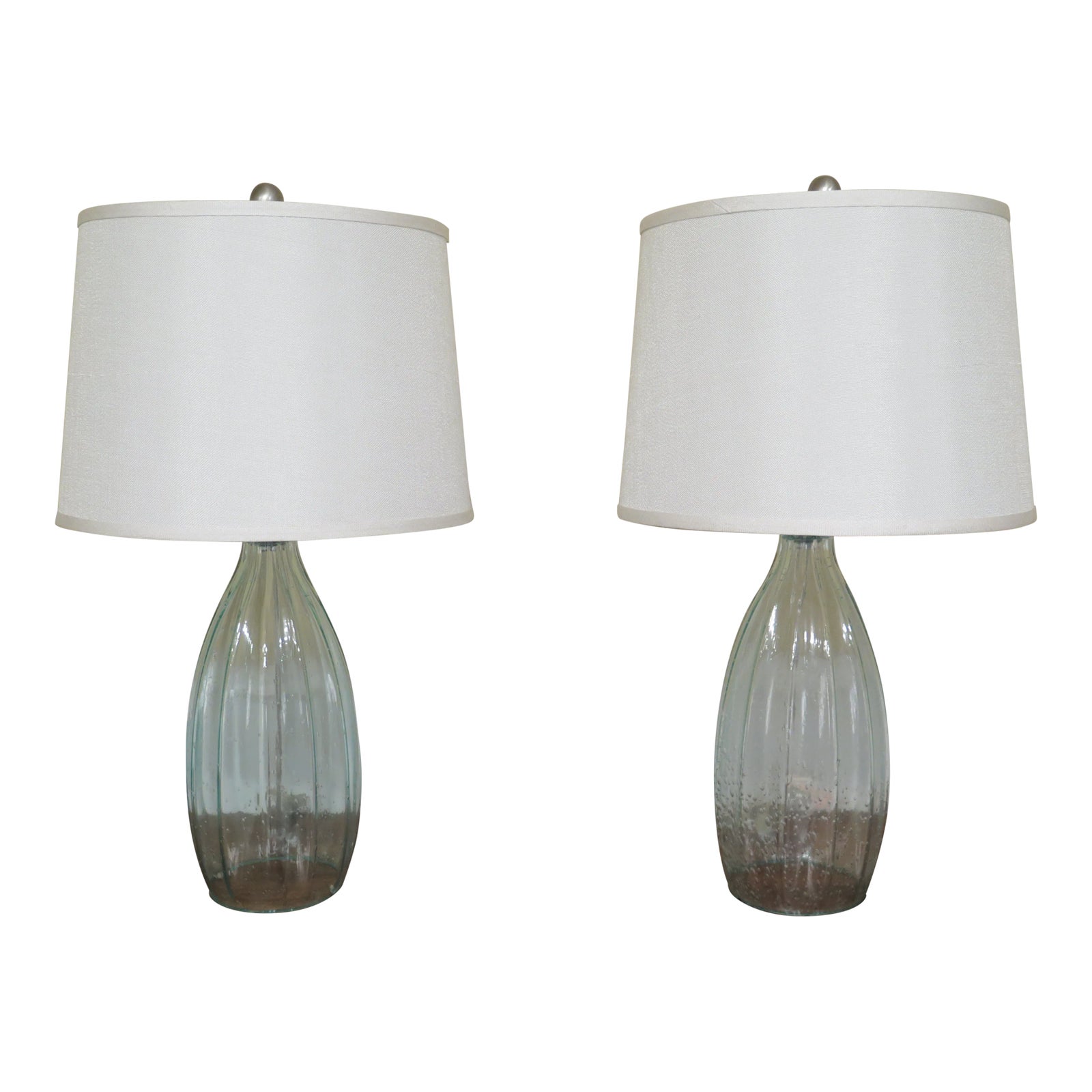 Modern Design Blown Glass Table Lamps with Shades - a Pair | Chairish